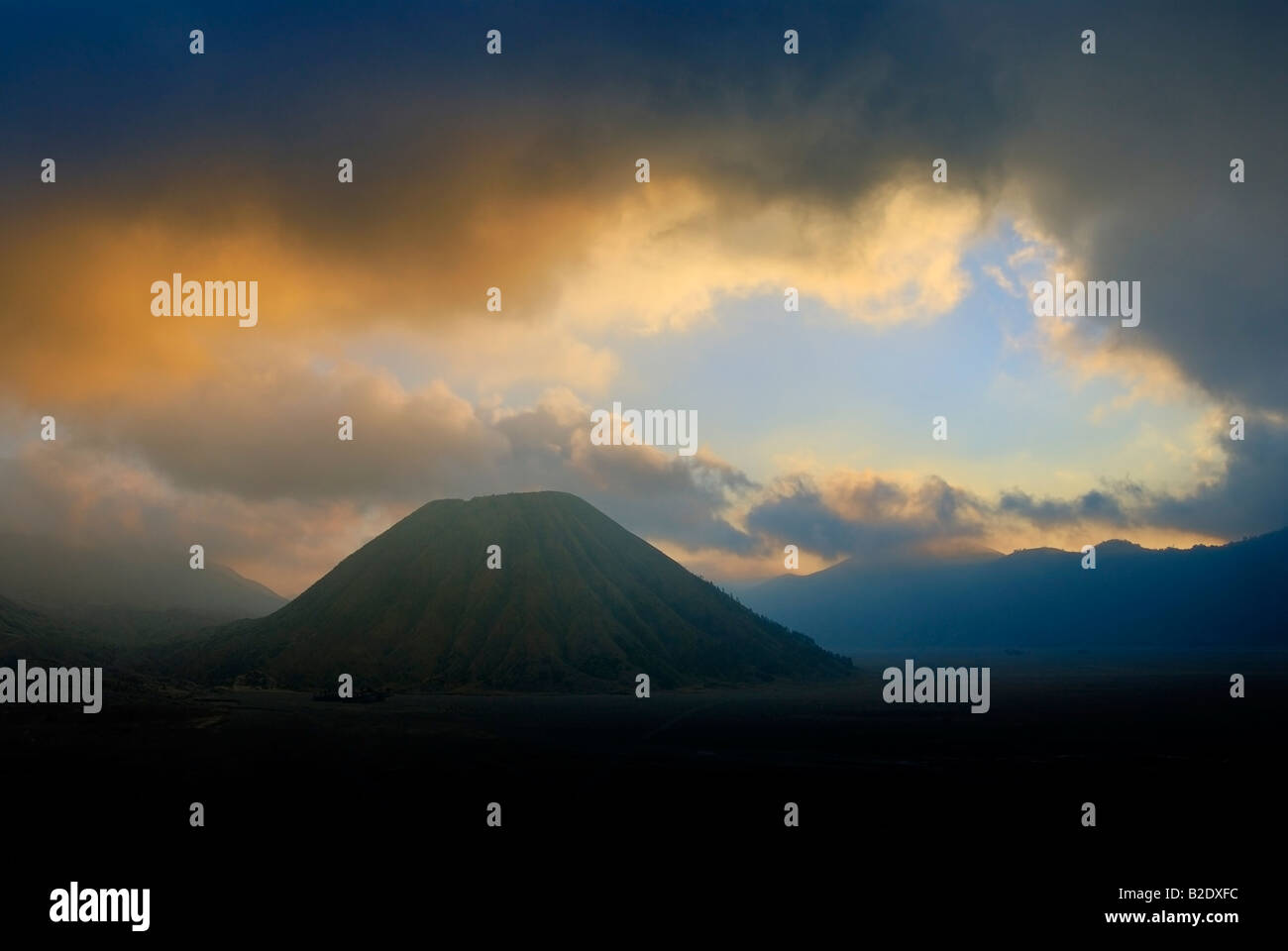 sunset with strong clouds at active volcano Bromo, BROMO TENGGER SEMERU ...