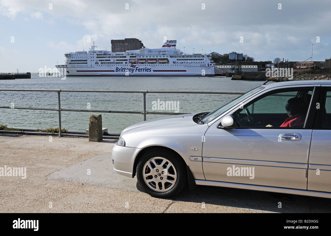 Silver Rover 45 car parked at the docks in Plymouth harbour England ...