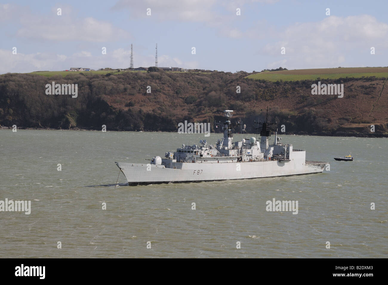 Royal Navy ship in Plymouth Harbour England This is HMS Chatham pennant ...
