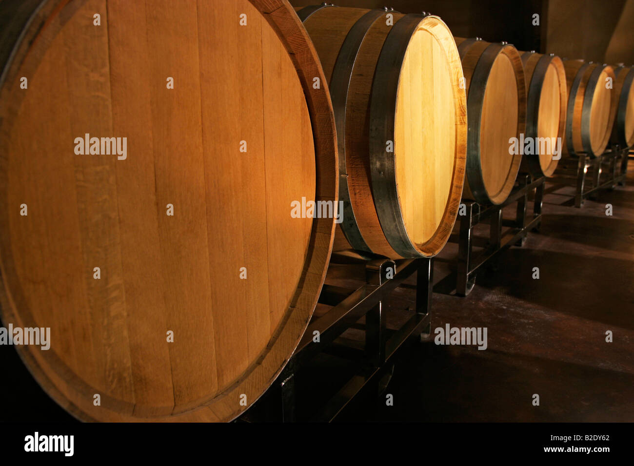 Warm light on wine casks Stock Photo - Alamy