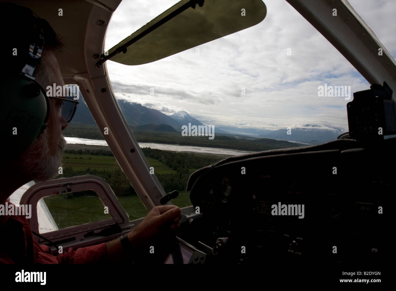 Flight seeing trip with small air plane plane over the Knik River ...