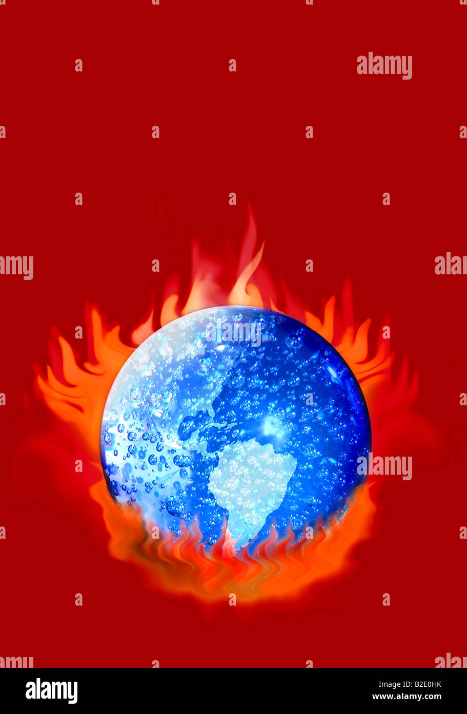 Earth burning with fire representing climate change Stock Photo - Alamy