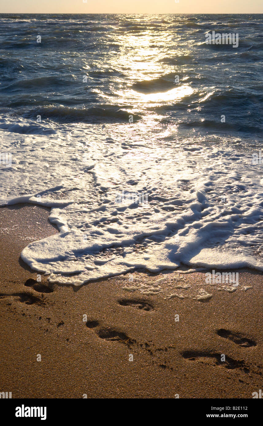Coast surf and evening sunlight path on sea water surface Stock Photo ...
