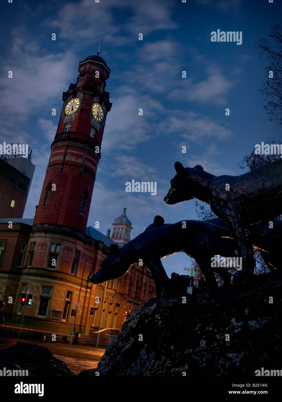 Launceston Post Office Clock at night Stock Photo - Alamy