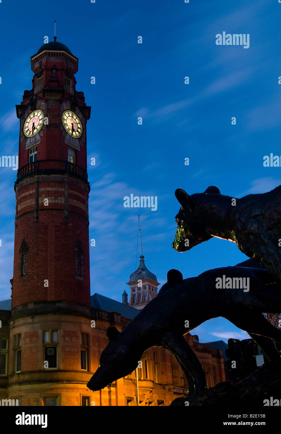 Launceston Post Office Clock at night Stock Photo - Alamy
