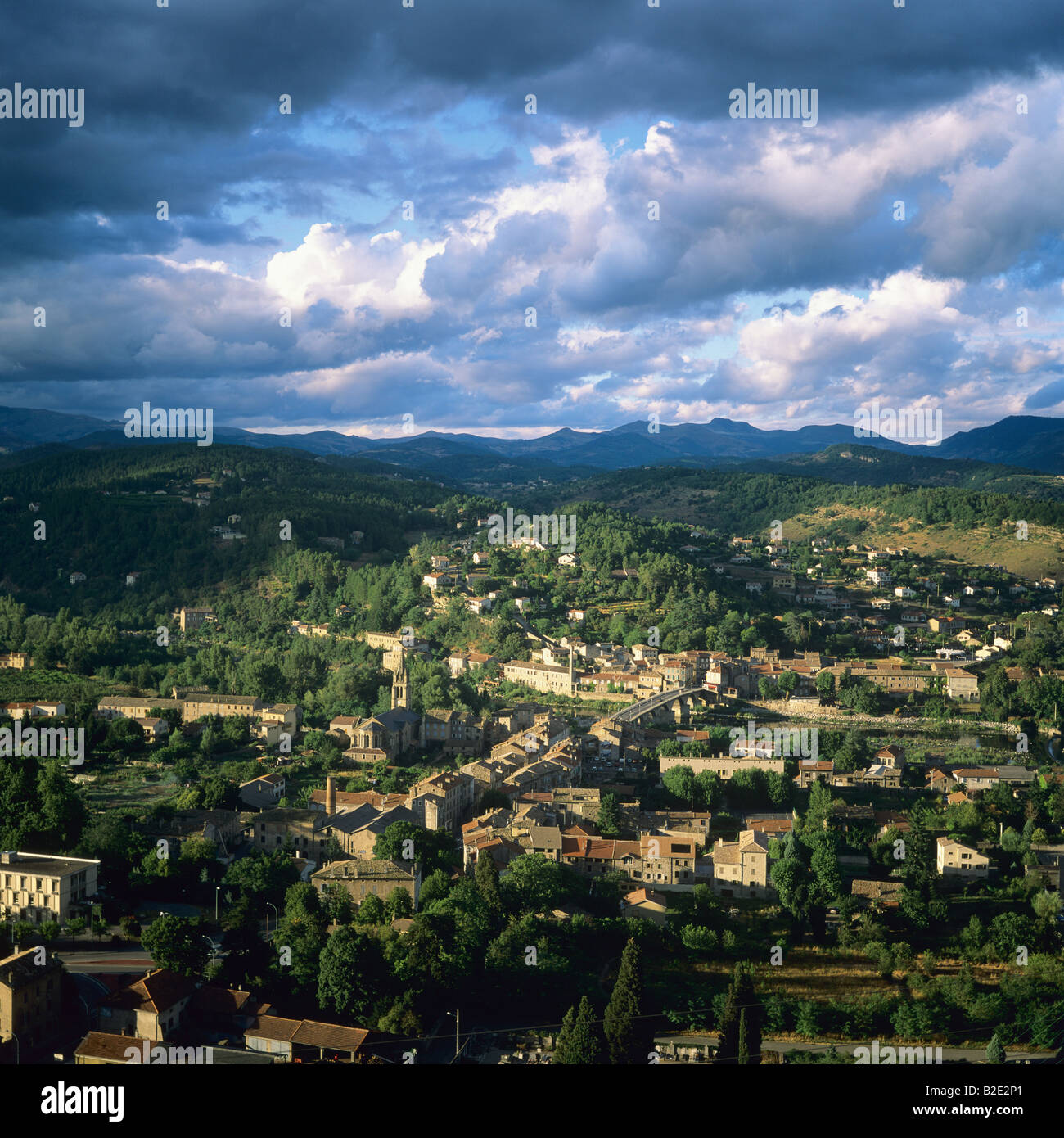 Town of Aubenas overview with stormy sky Ardèche France Stock Photo - Alamy
