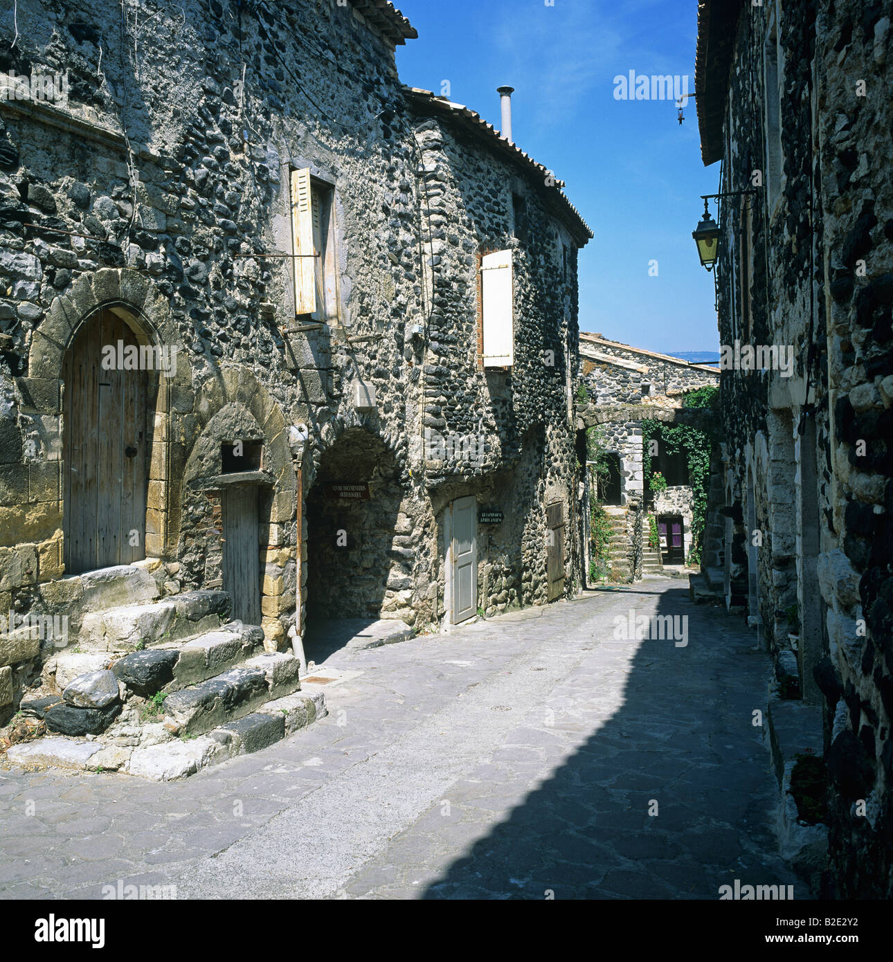Houses built with basalt stones Alba-la-Romaine village Ardèche France ...
