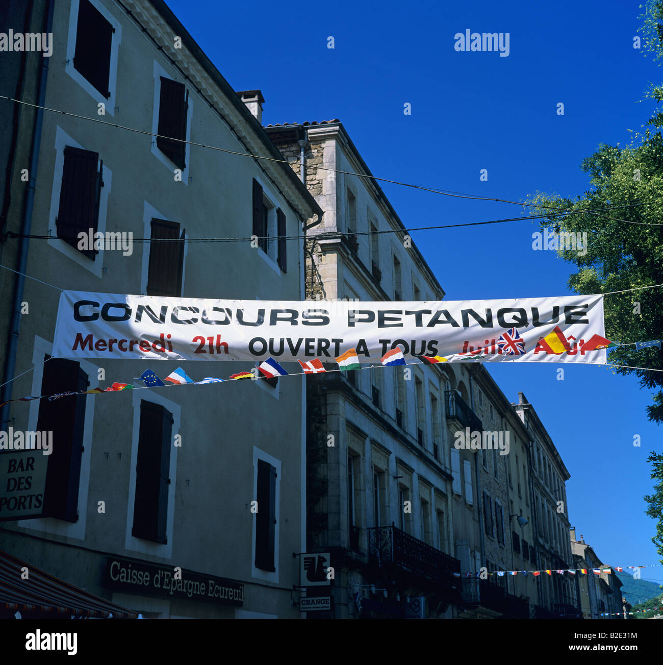 Boules competition banner Les Vans Ardèche France Europe Stock Photo ...
