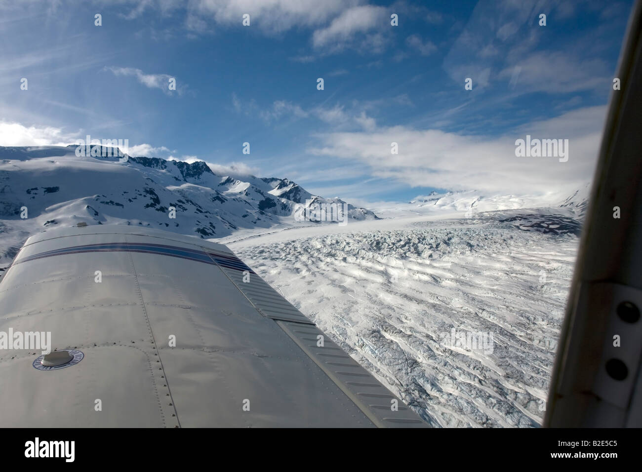 Flight seeing trip with a small air plane plane over the Knik River ...