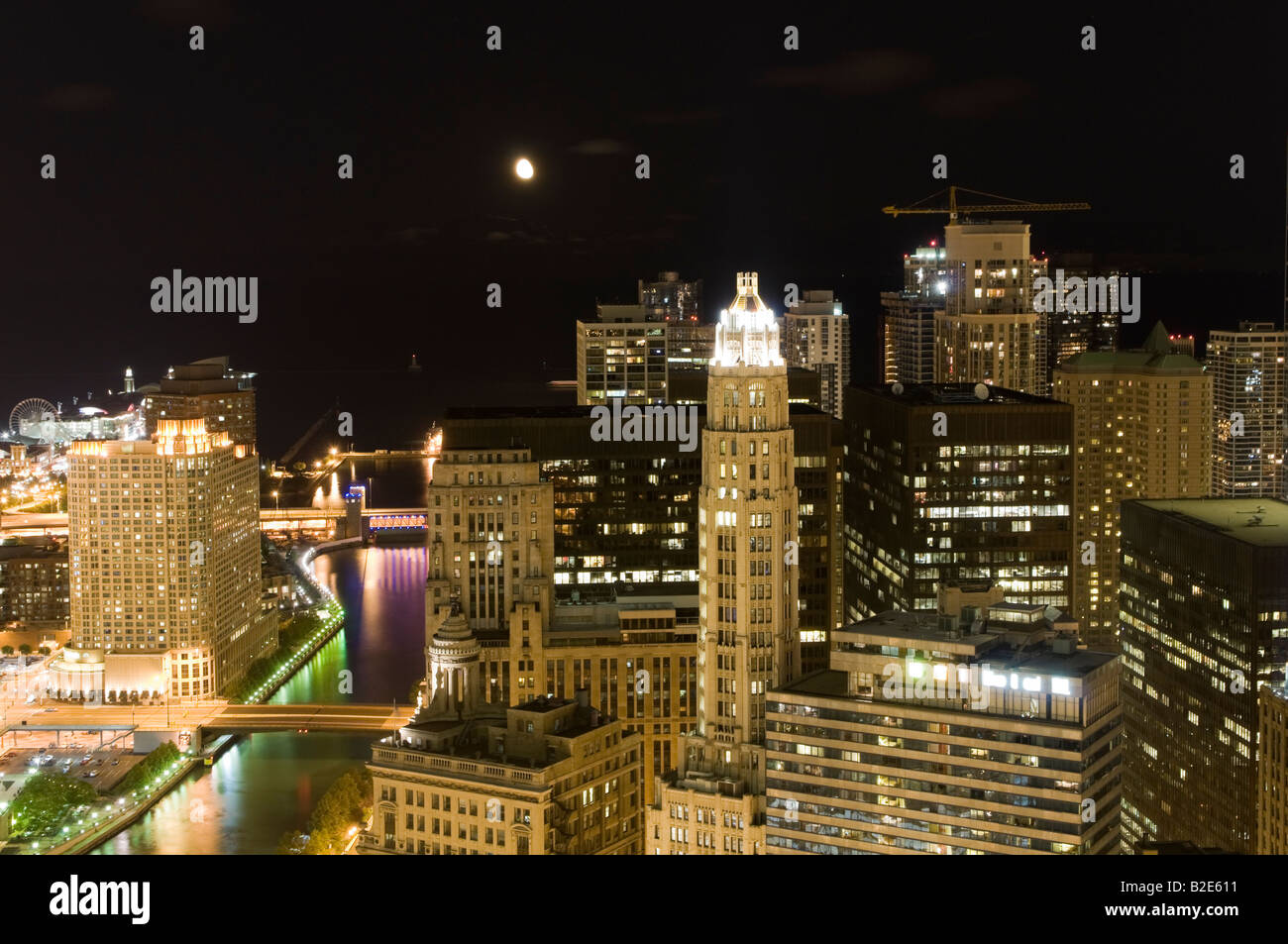 Chicago River East at Night Stock Photo - Alamy