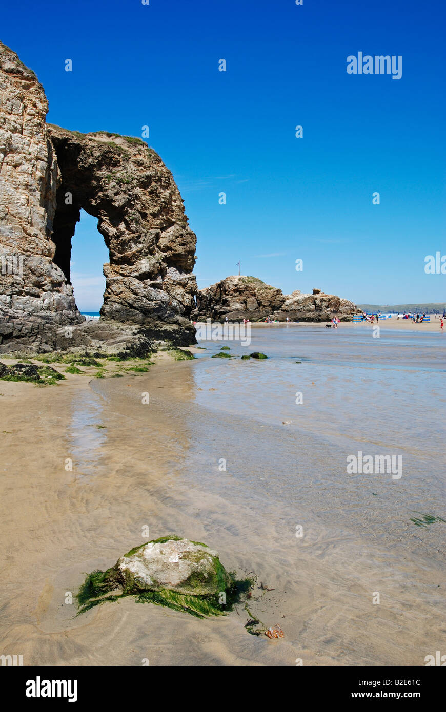 rock formation on the beach at perranporth,cornwall,uk Stock Photo - Alamy