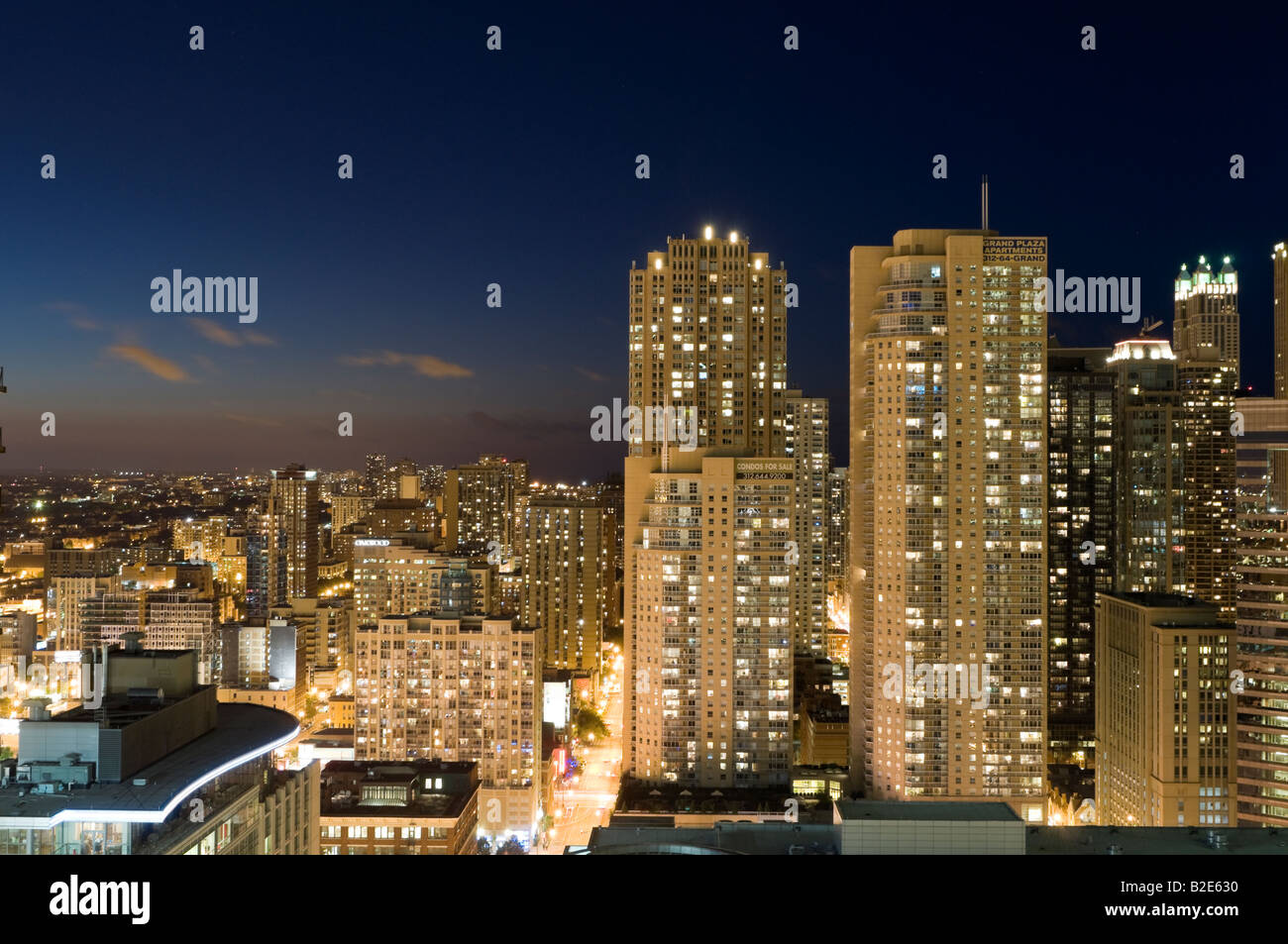 Aerial View of Chicago at Nightfall Stock Photo - Alamy