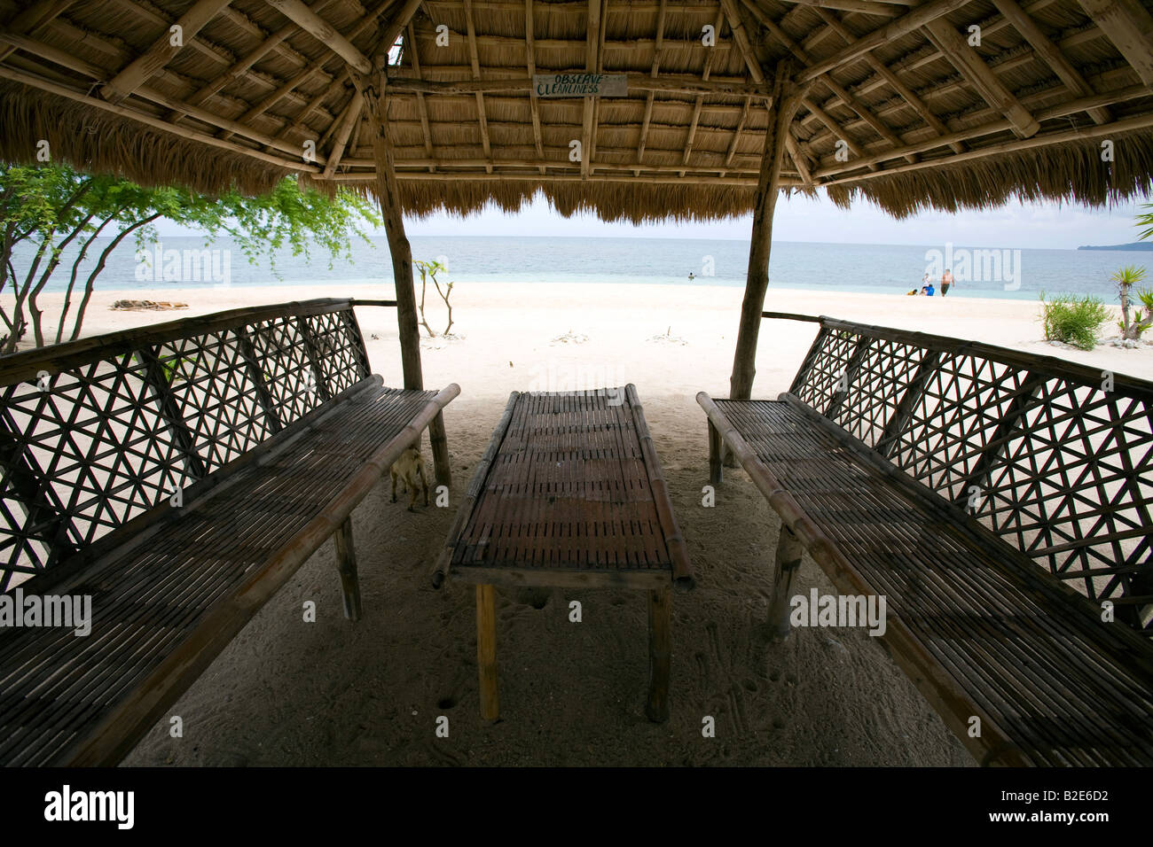 A view through a guest hut of Buktot Beach near Mansalay, Oriental ...