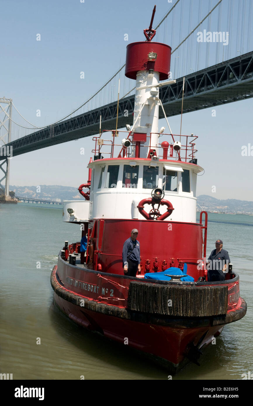 San Francisco Fire Department Fire Boat Guardian near the bay bridge ...