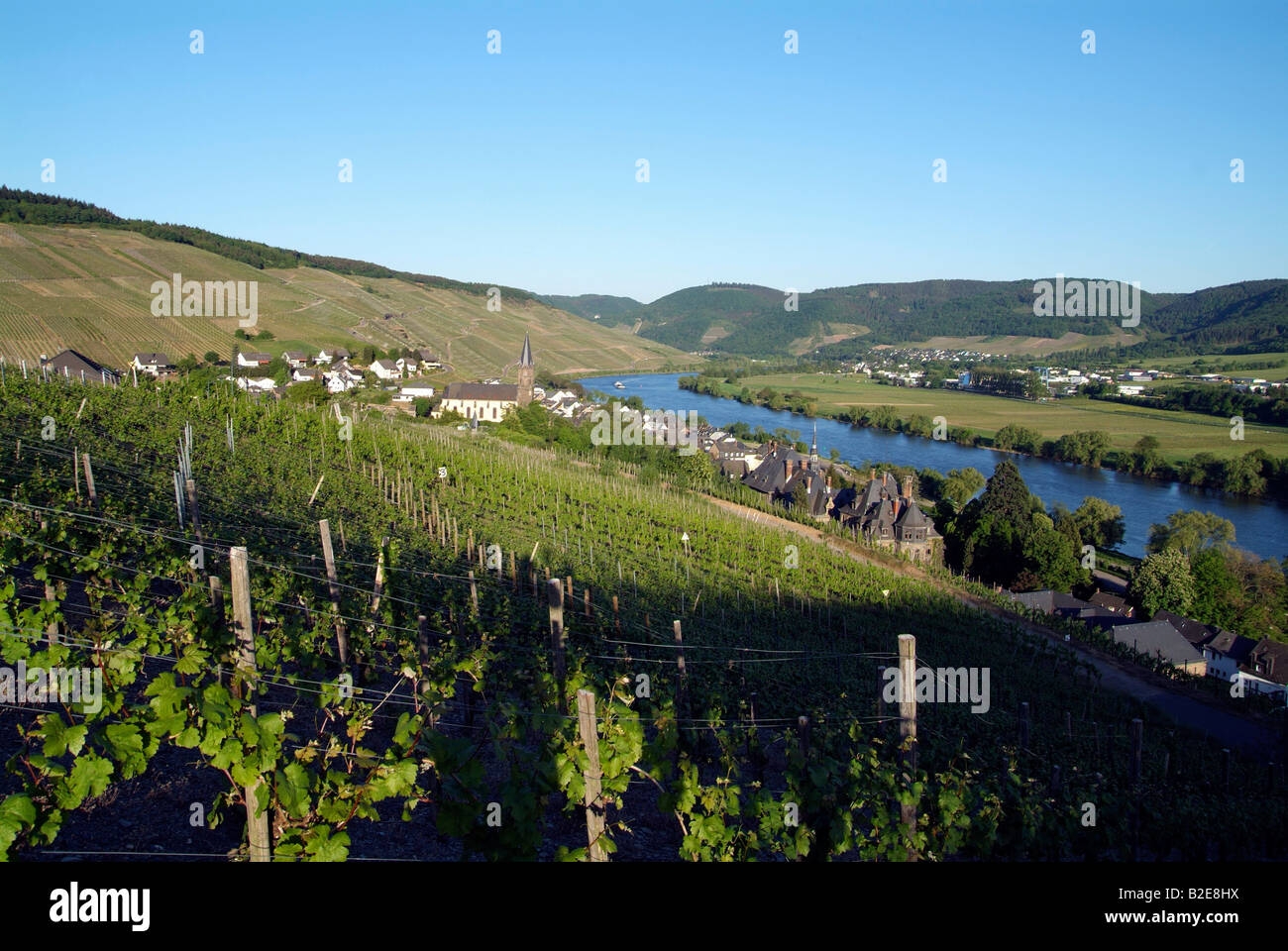 Aerial view of river flowing through landscape, Moselle River ...