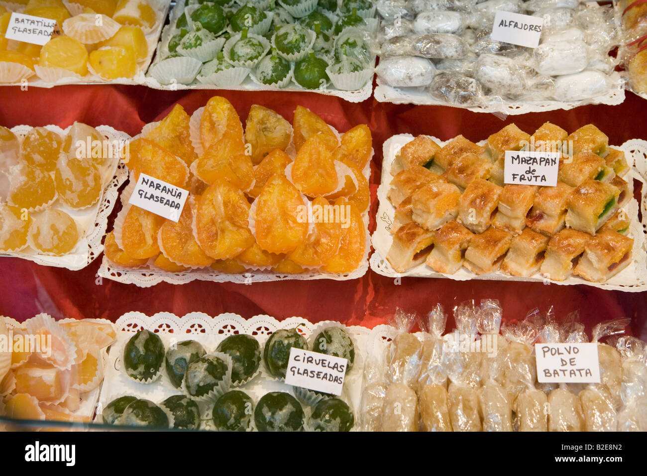 Selection of typical crystalized fruit and vegetable sweets in Spanish ...