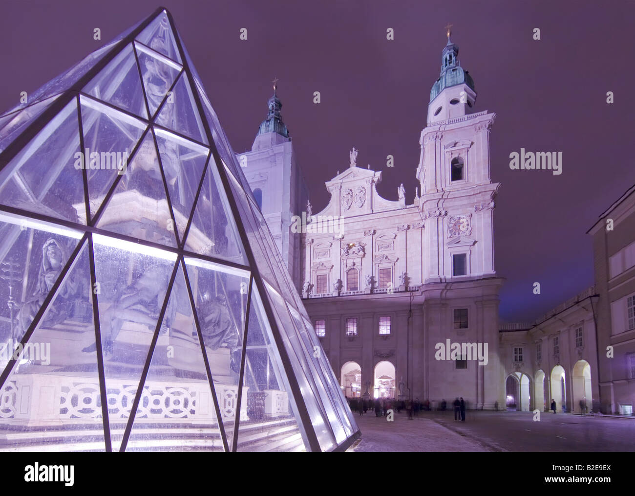 Pyramid lit up in front of cathedral Salzburg Austria Stock Photo - Alamy