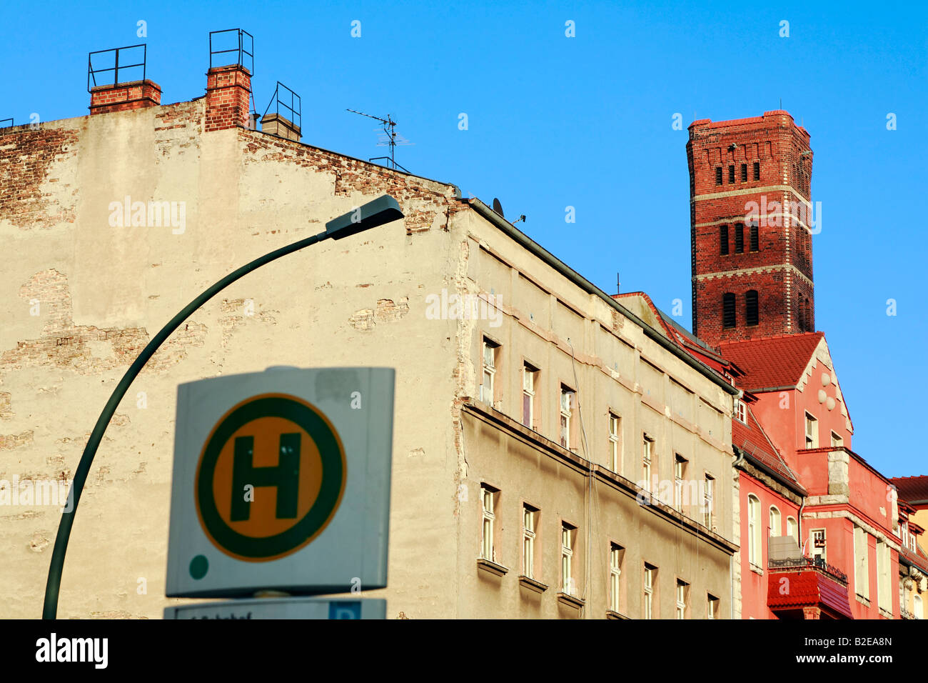 Street light near bus stop sign, Berlin, Germany Stock Photo - Alamy