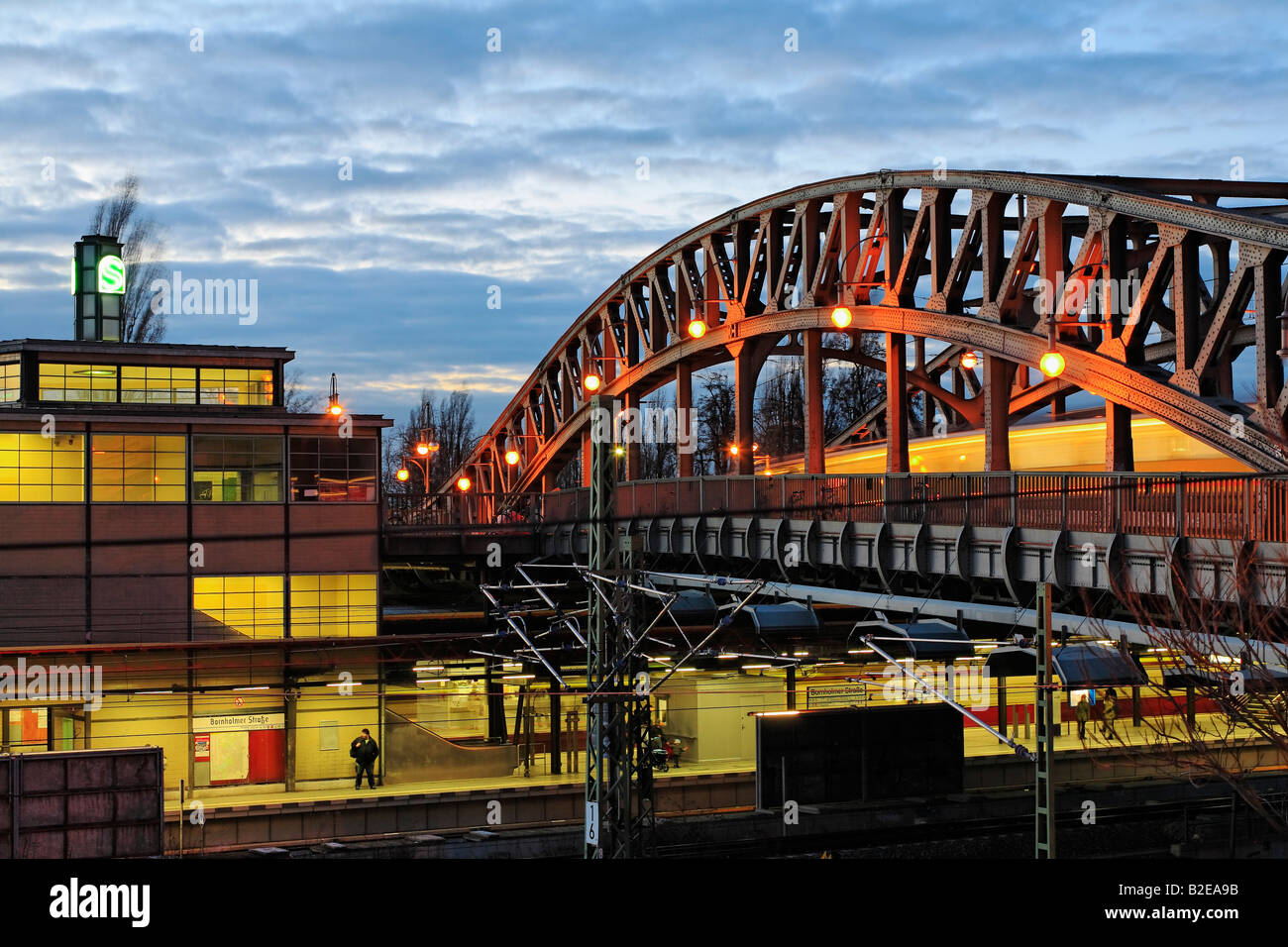 Steel bridge across railway tracks, Bornholmer Brucke, Berlin, Germany ...