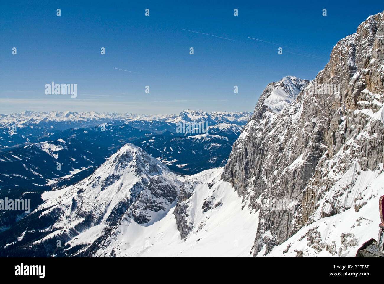 Panoramic view of mountain ranges, Dachstein Mountains, Ramsau am Dachstein, Liezen, Styria ...
