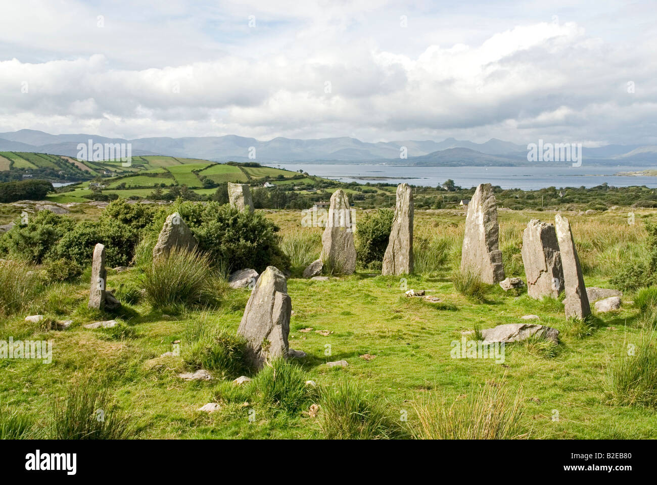 Neolithic stone circle on landscape, Ardgroom, Munster, Ireland Stock ...