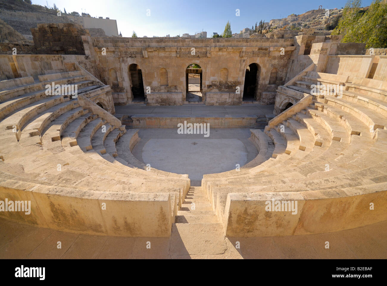 High angle view of empty seats of amphitheatre, Amman, Jordan Stock ...