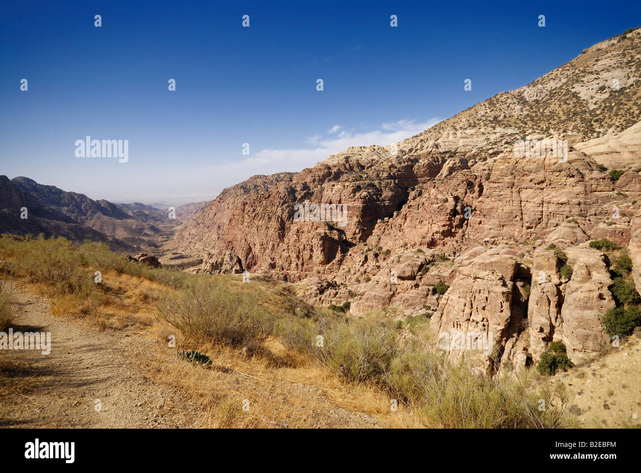 Rock formations on landscape, Dana National Park, Jordan Stock Photo ...