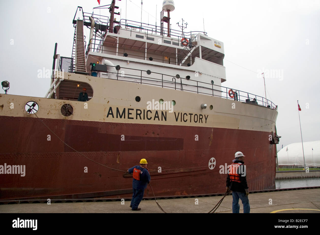 American Victory freighter in the Soo Locks at Sault Ste Marie Michigan ...