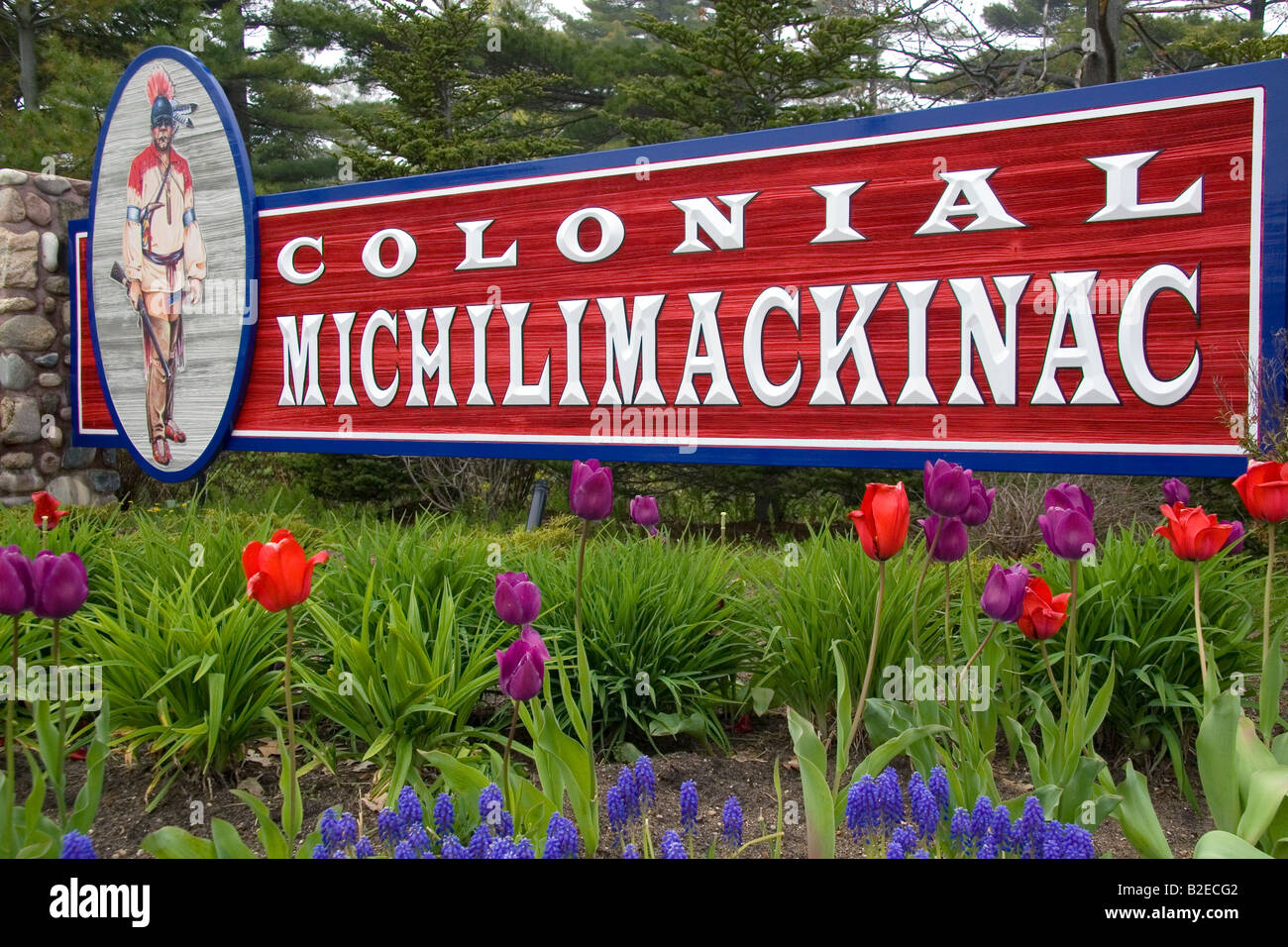 Sign for Colonial Michilimackinac at Mackinaw City Michigan Stock Photo ...