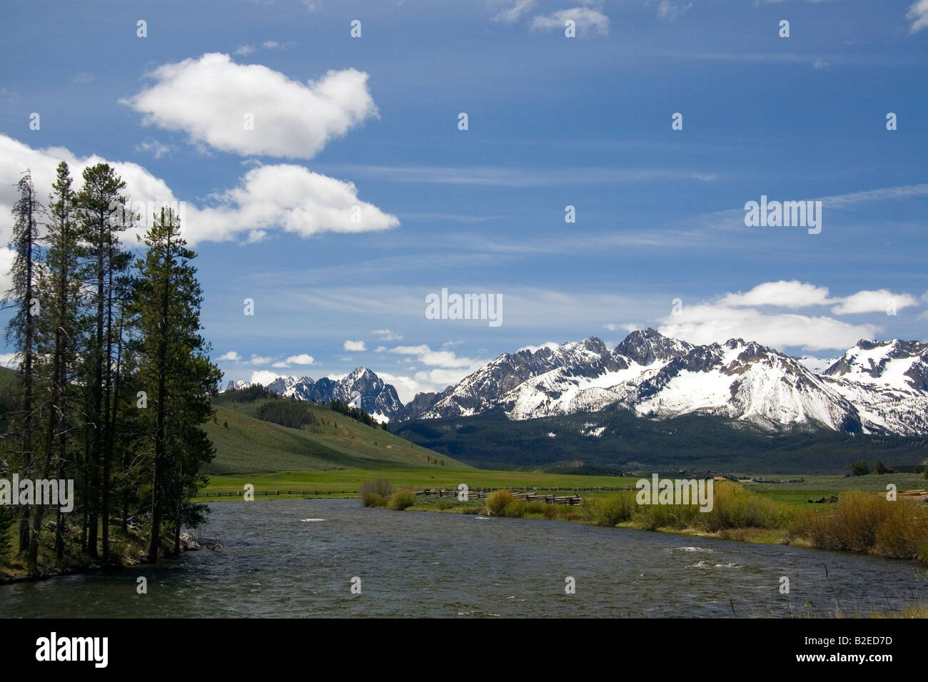 The Salmon River flowing through the Sawtooth Valley below the Sawtooth ...