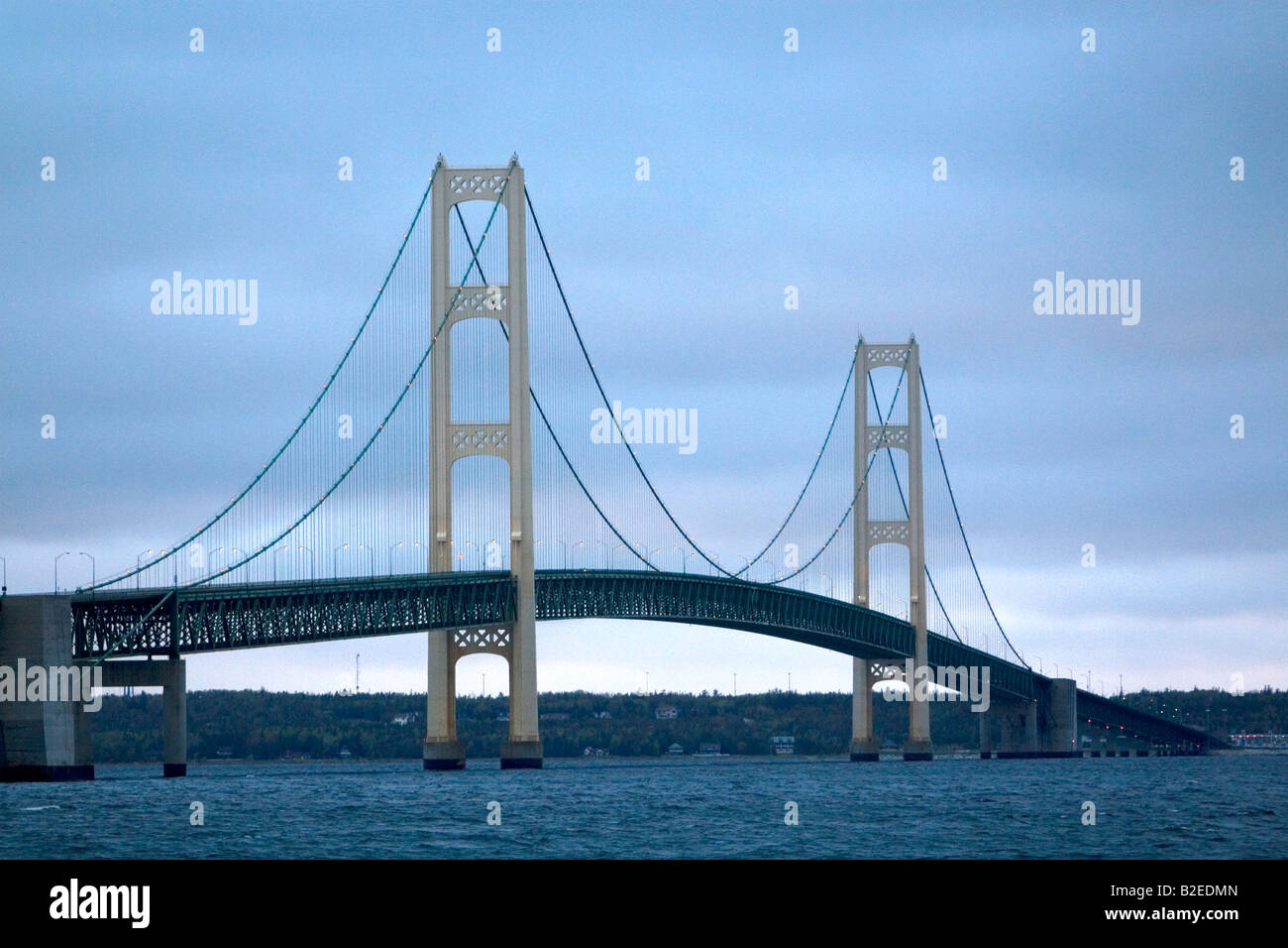 The Mackinac Bridge spanning the Straits of Mackinac at Mackinaw City ...