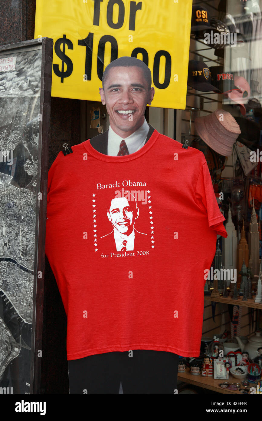 Presidential nominee Barack Obama, seen here pictured on T-shirts, on ...