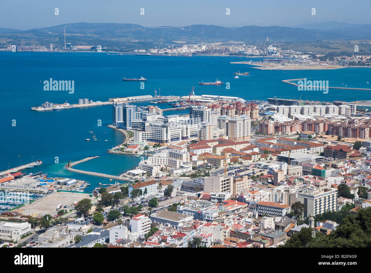 Gibraltar View across Gibraltar town and bay to Spain Stock Photo - Alamy
