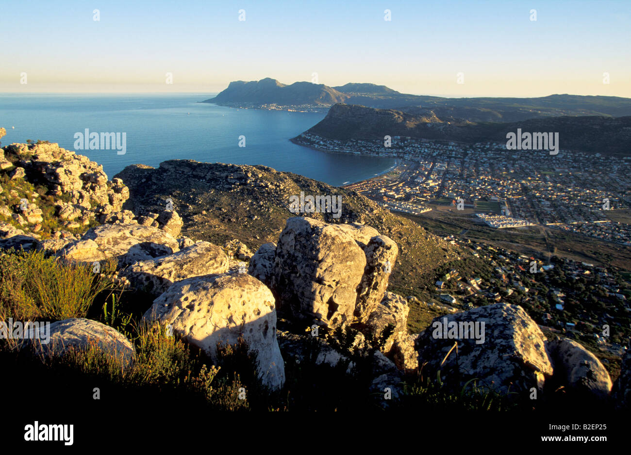 View over from the mountain above Fish Hoek towards Cape Point Stock ...