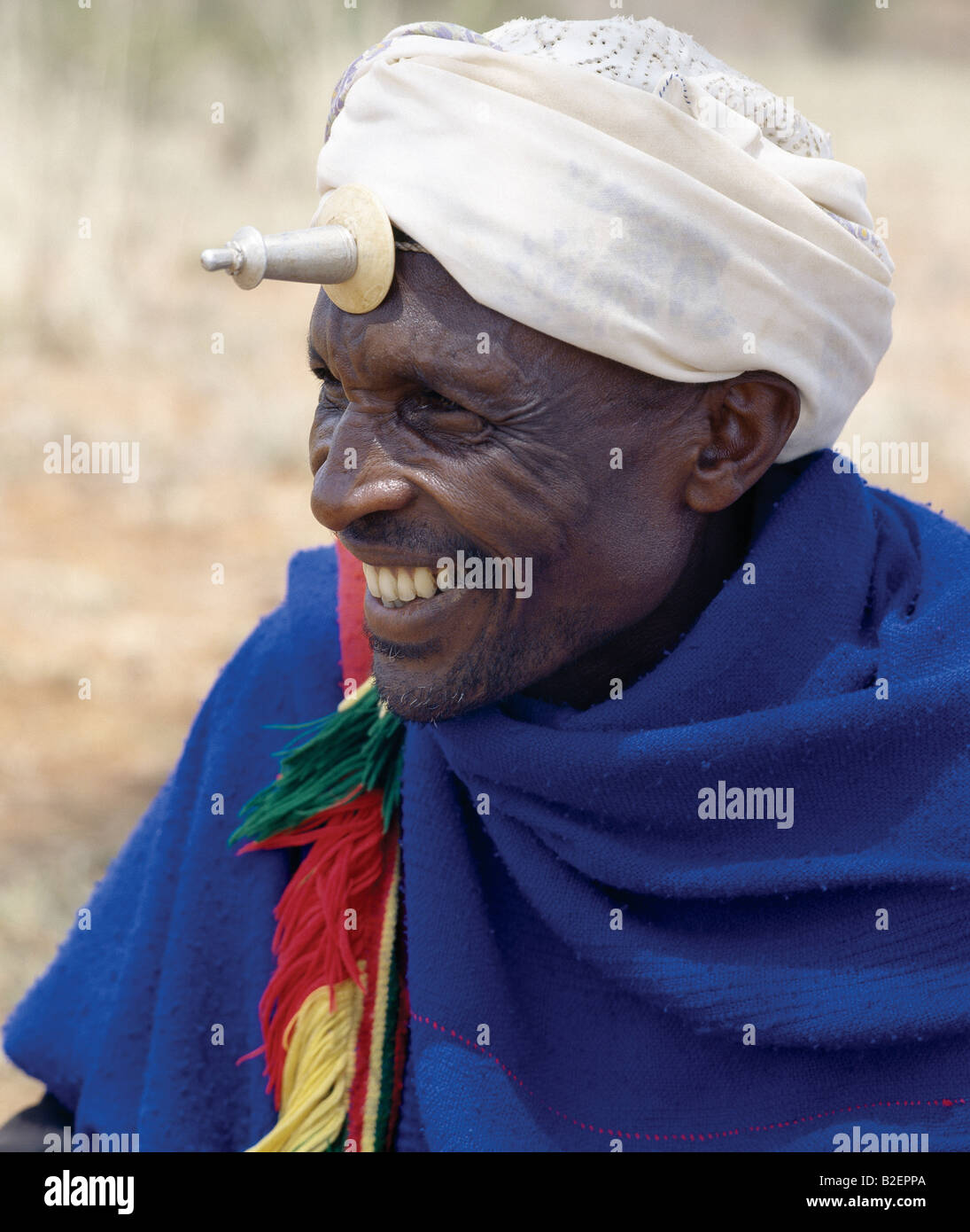 A Borana man at Mega in southern Ethiopia wears a phallic Kallaacha on ...