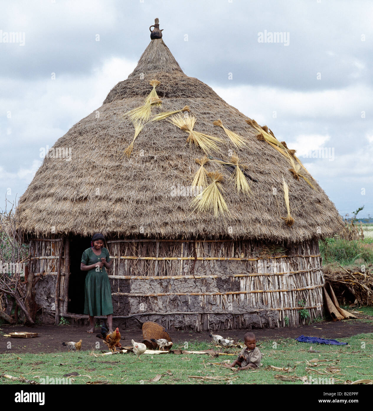 A homestead of the Arsi-Oromo people west of Aje. The old pot placed ...