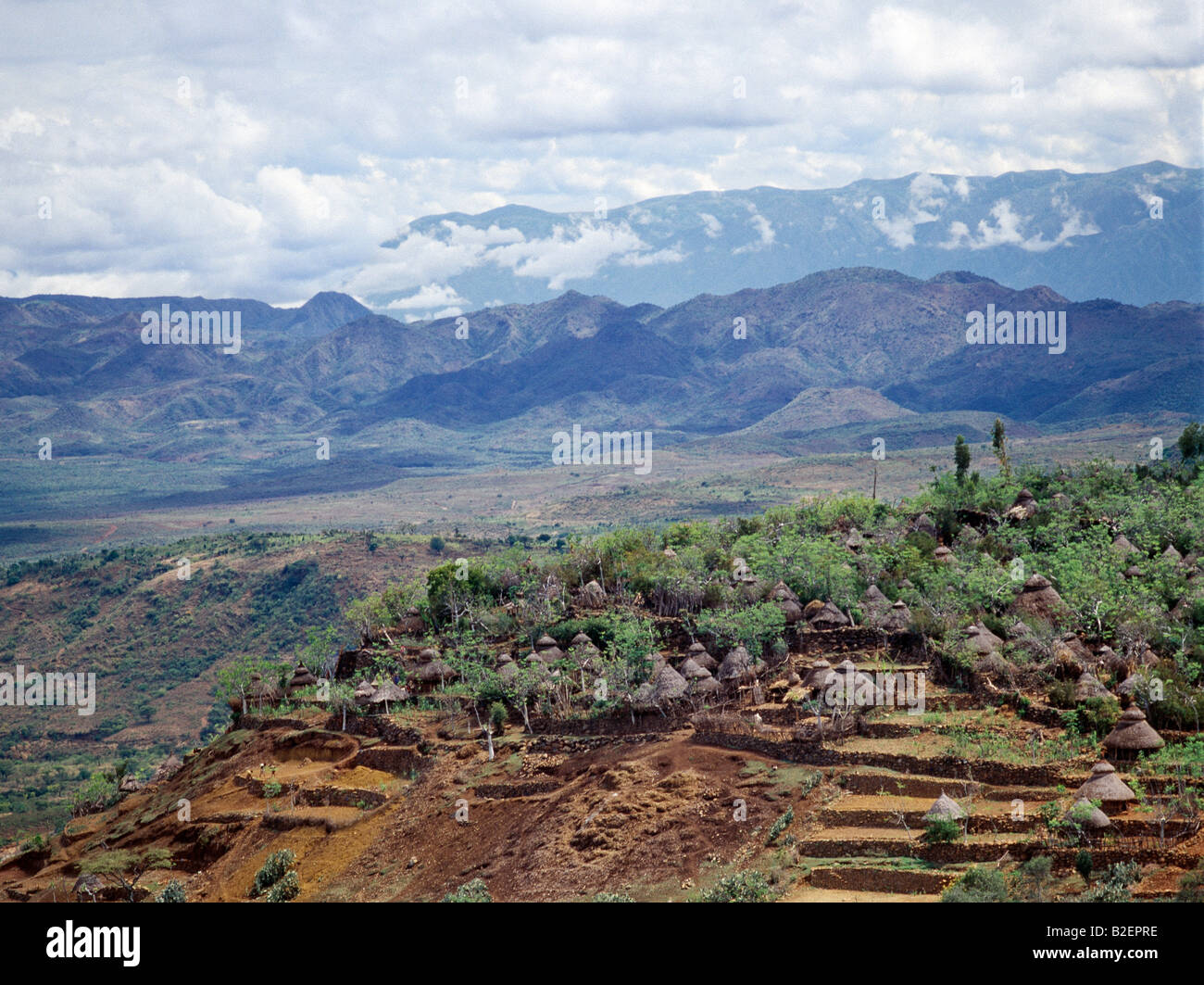 A Konso village set in dramatic scenery in southwest Ethiopia.The Konso ...