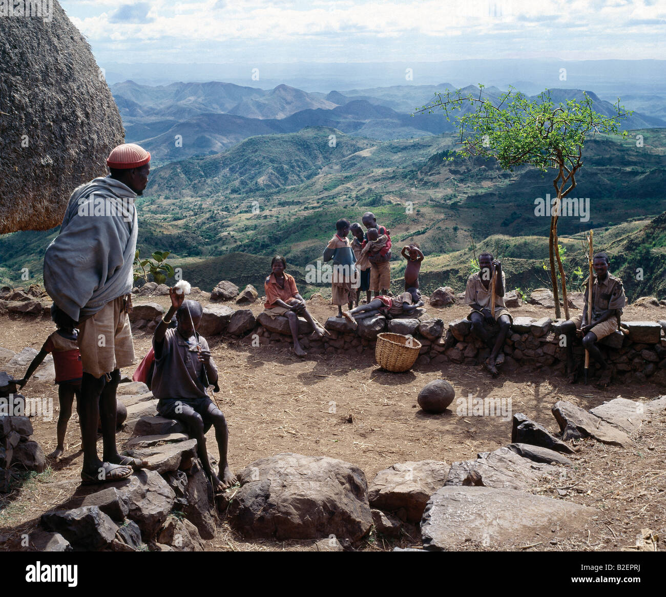 The central meeting place, mora, of an old Konso village set in ...