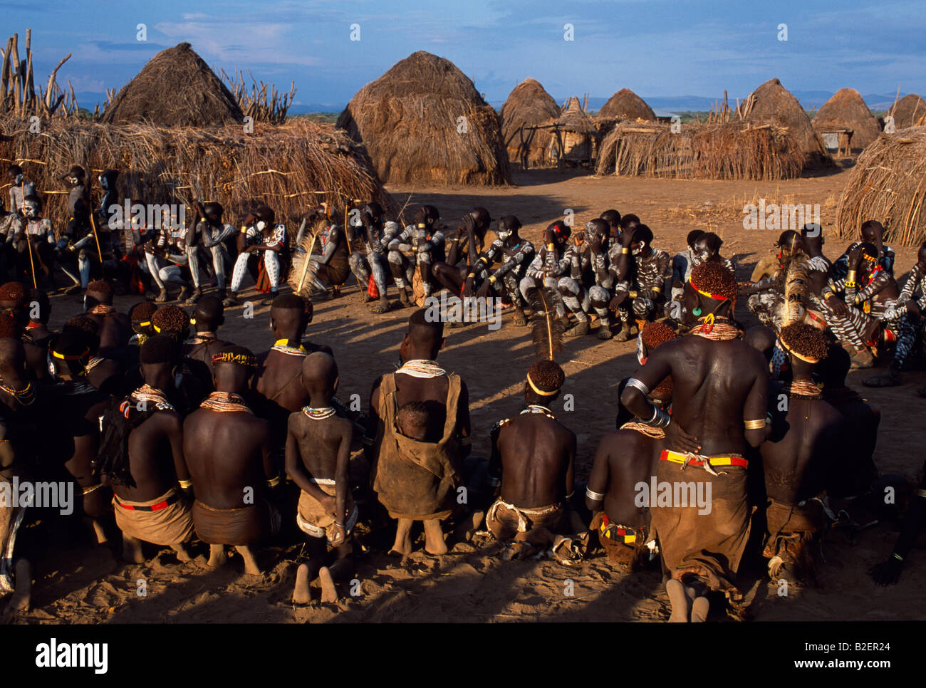 Karo villagers at a dance in the village of Duss. A small Omotic tribe ...