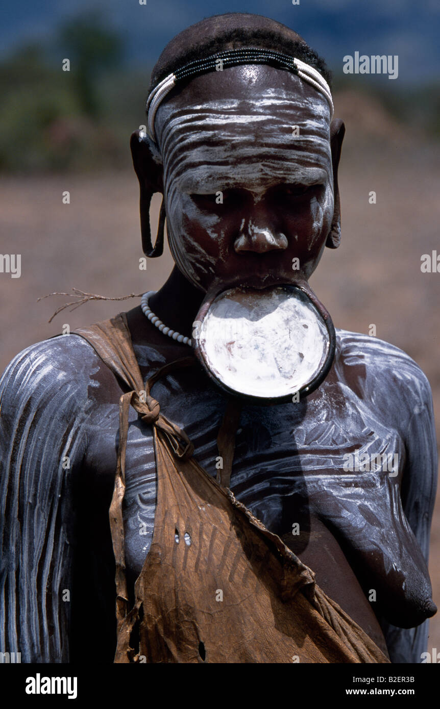 A woman of the Mursi tribe. Once married Mursi women pierce their lower ...