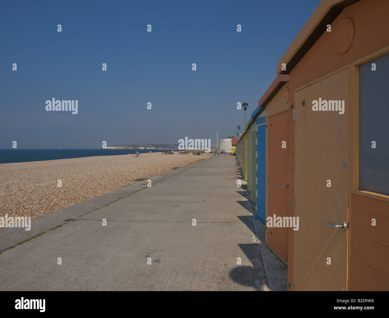 Beach huts and sea-front at Seaford Stock Photo - Alamy