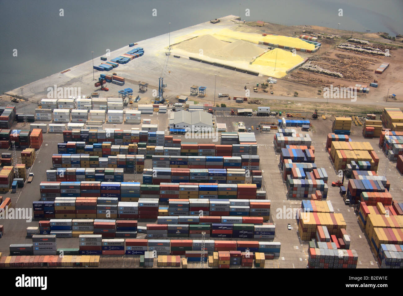 Aerial view of Maputo bay harbour with stacks of cargo containers Stock ...