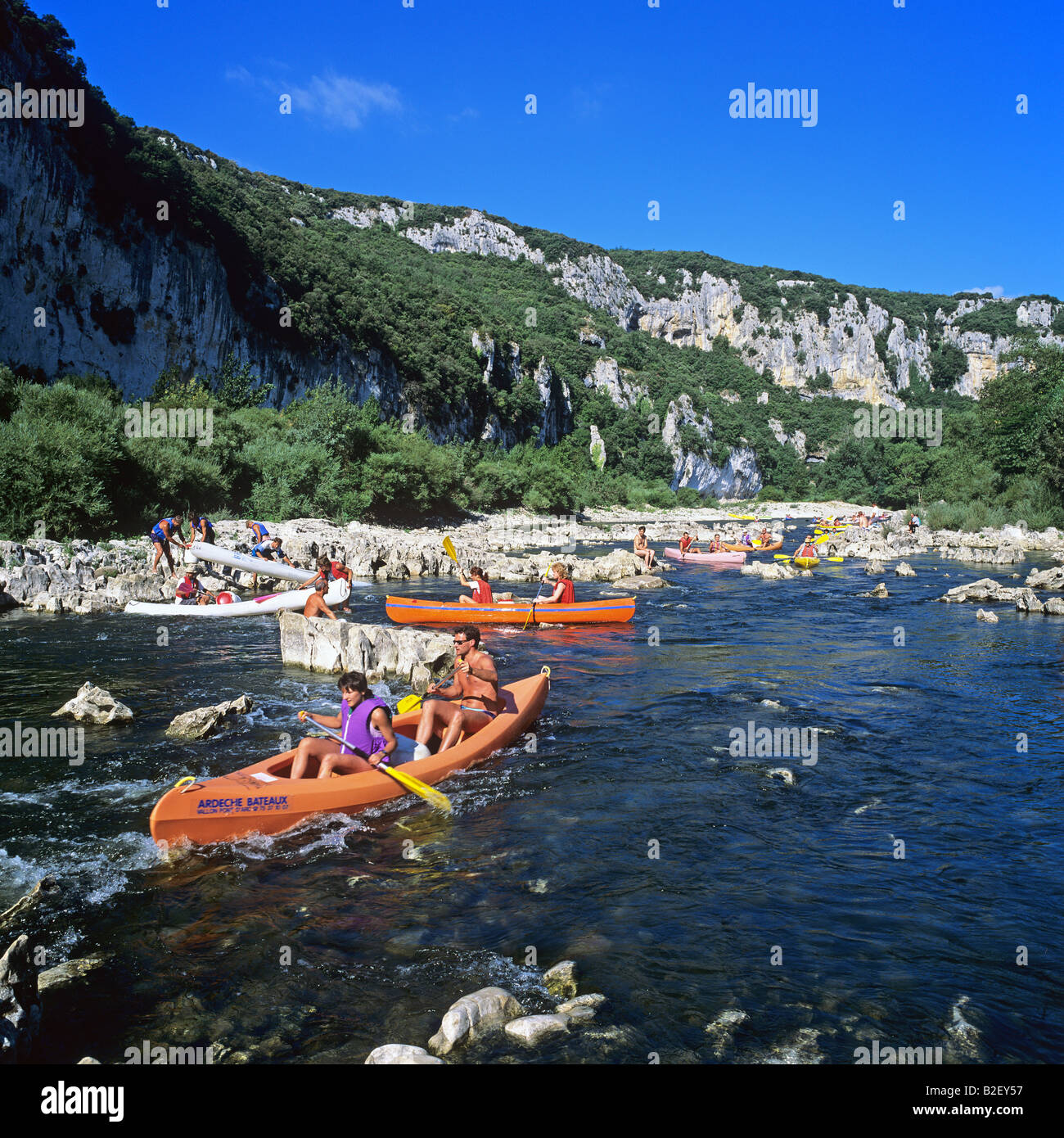 Canoeing on Ardèche river Gorges de l'Ardèche France Stock Photo - Alamy