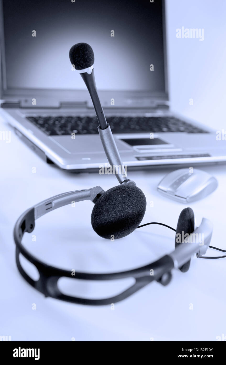 Headset with Laptop Stock Photo - Alamy