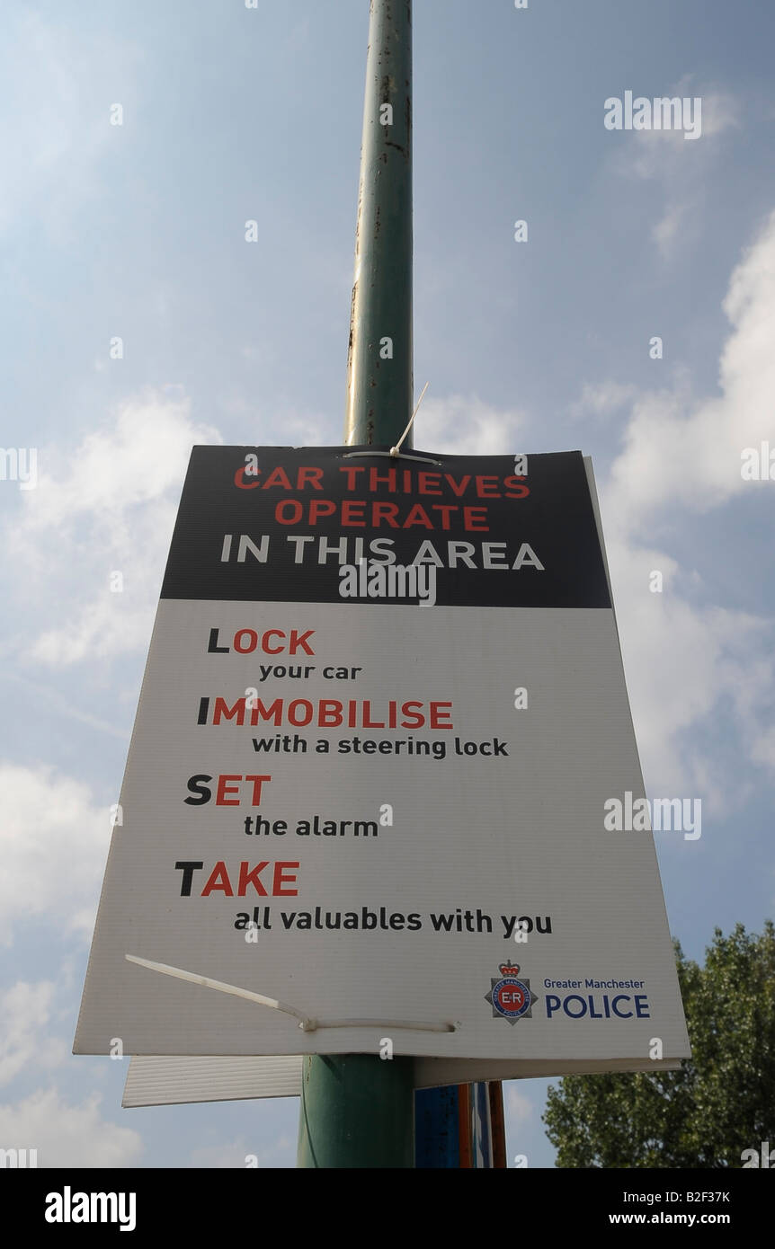 car thieves operate in this area poster sign manchester police lock ...