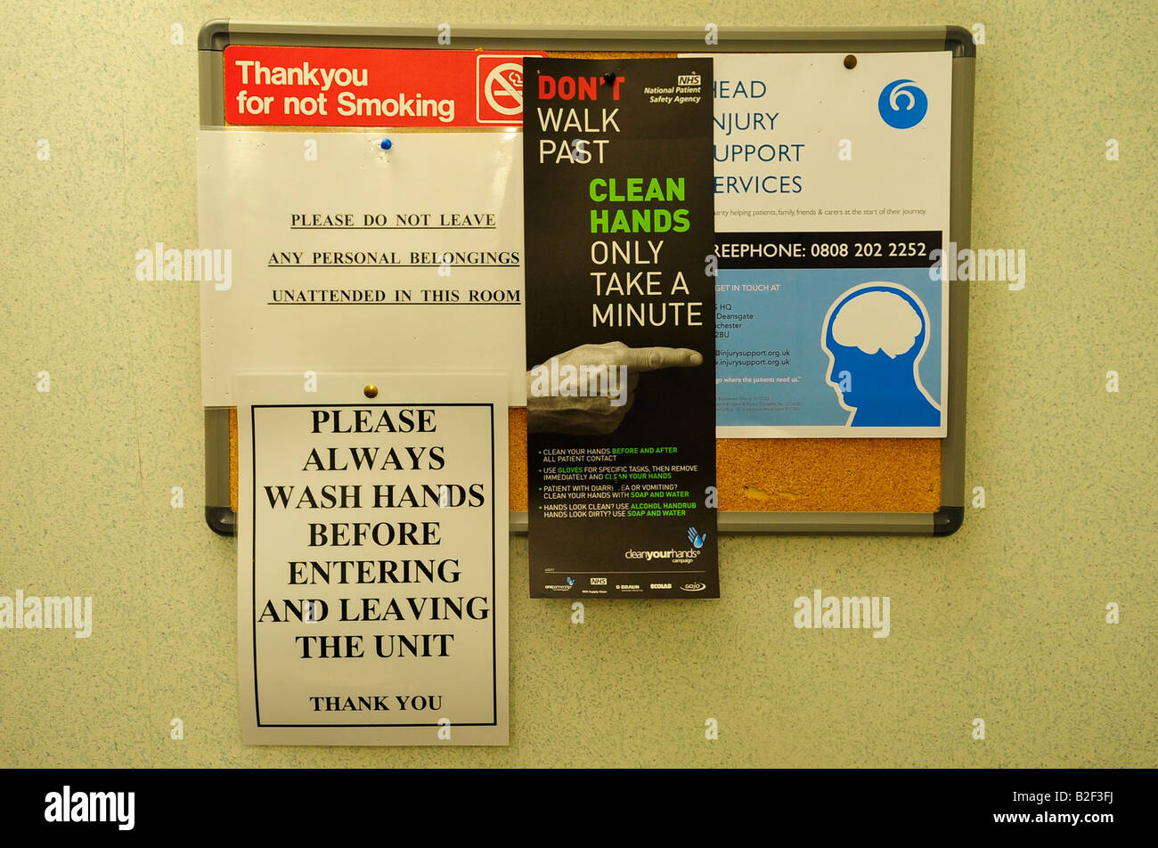 notice board clean hands hygiene intensive care unit sign wall detail ...