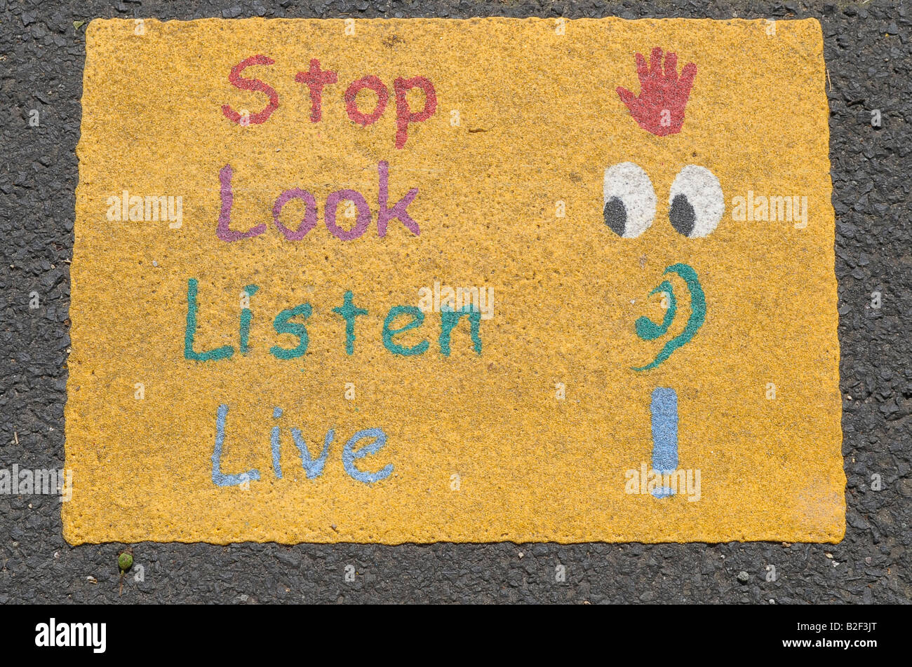 stop look listen live road safety children crossing danger busy traffic ...