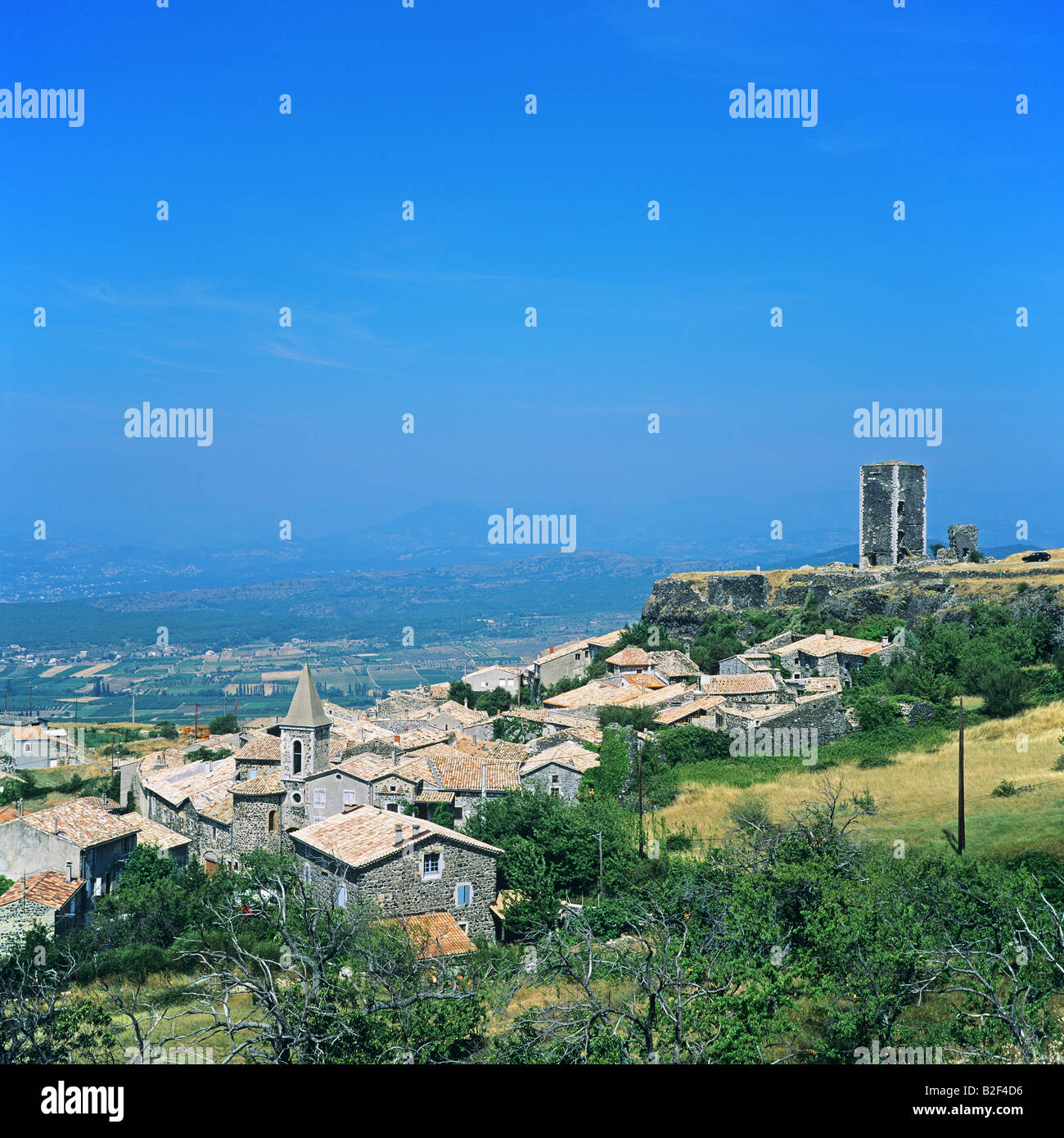 Mirabel village and castle's keep remains Ardèche France Europe Stock ...