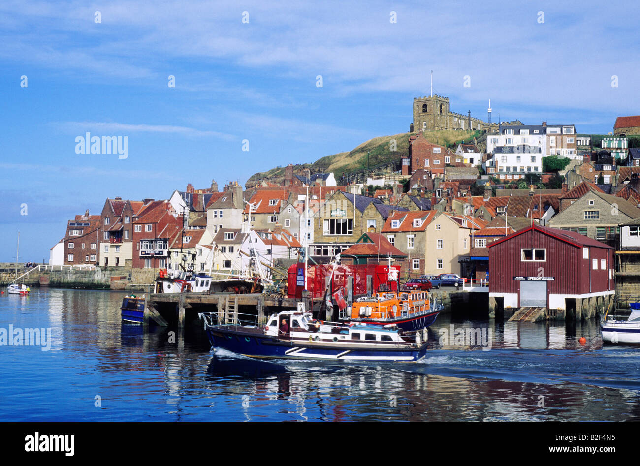 Whitby Yorkshire Harbour mouth Lifeboat Station English North Sea coast ...