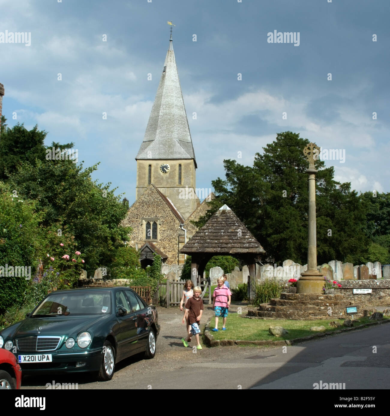 St James Church and Lutyens war memorial at Shere an attractive village ...
